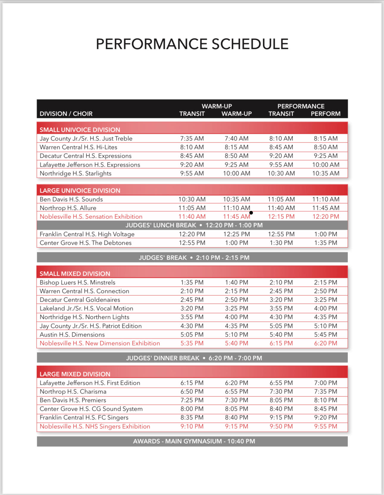 ISCC Schedule – Noblesville High School Choir Parent Organization